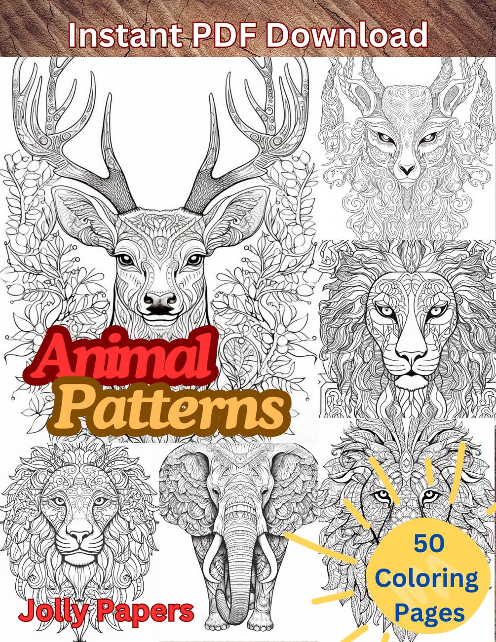 50 Animal Patterns Coloring Pages for Adults and Kids Instant Download ...