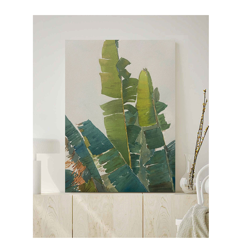 Hand-Painted Large Abstract Banana Leaf Oil Painting - Modern ...