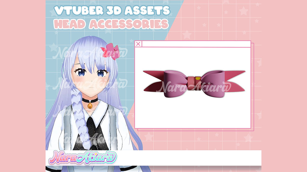 3D Vtuber Assets Head Accessories Sweet Ribbon Hairpin Vroid Commission ...