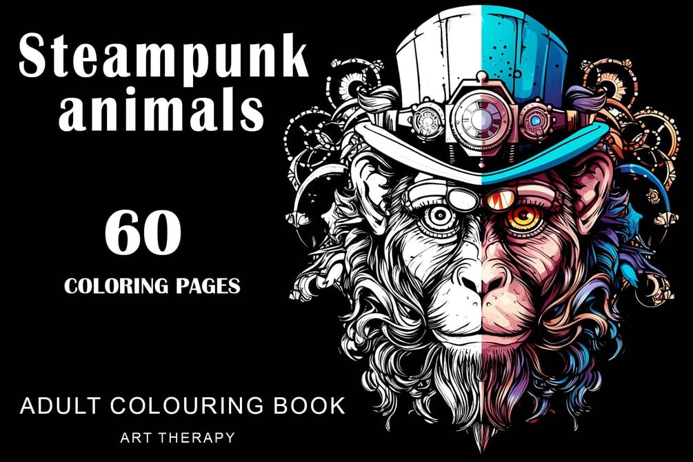 "Steampunk animals" colouring book for Adults