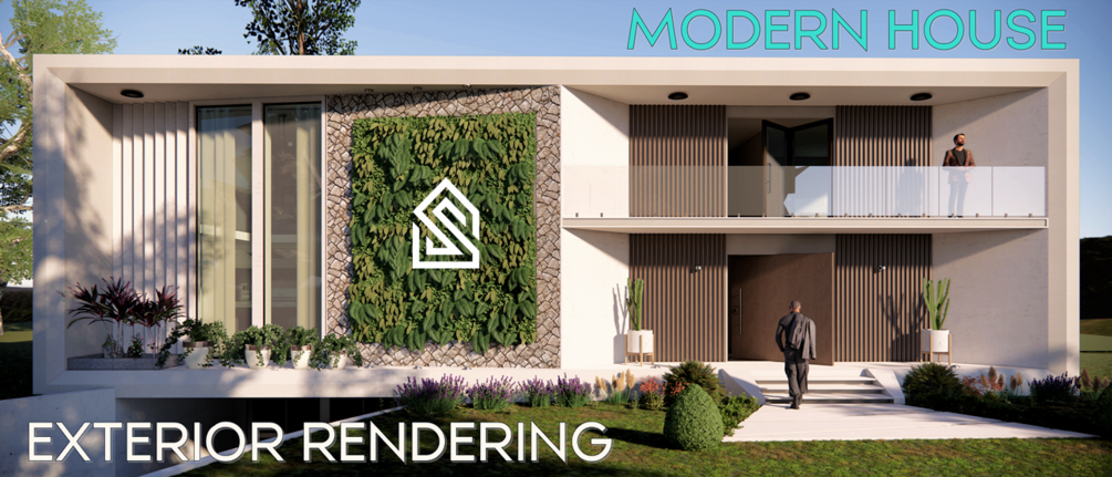 🏡🤩 MODERN HOUSE WITH GREEN WALL / EXTERIOR RENDERING