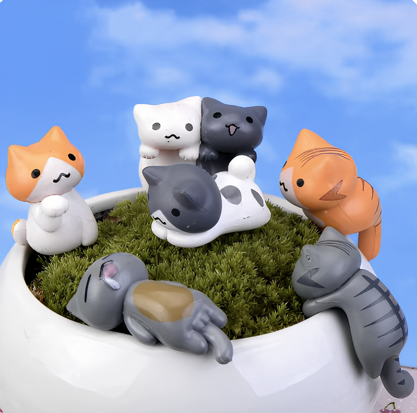 "iece Cartoon Lucky Cat Miniature Garden Decor Set"