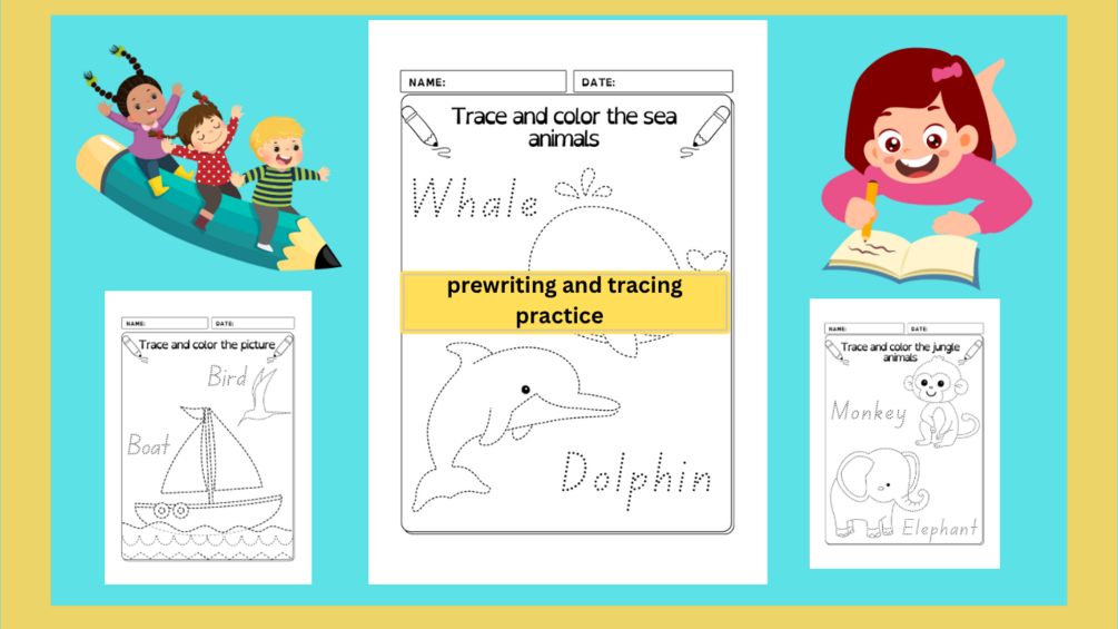 Prewriting practice worksheet for kids: trace, color and learn
