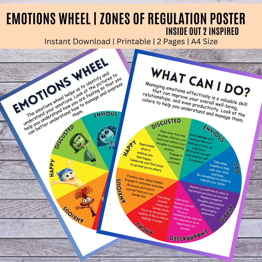 Emotions Wheel Poster | Zones of Regulation Printable | 2 pages | A4 ...