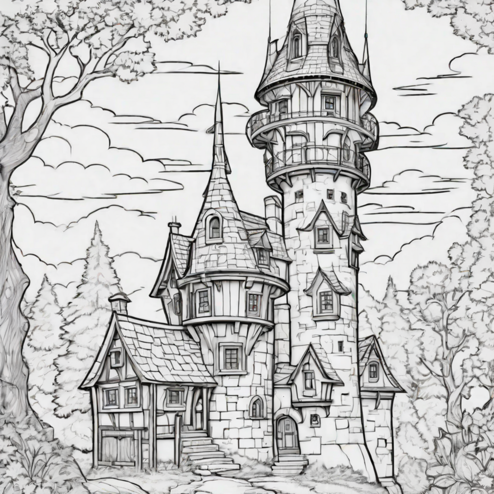 5 Wizard Tower Coloring Pages, Digital only, Painting/Drawing, Coloring ...