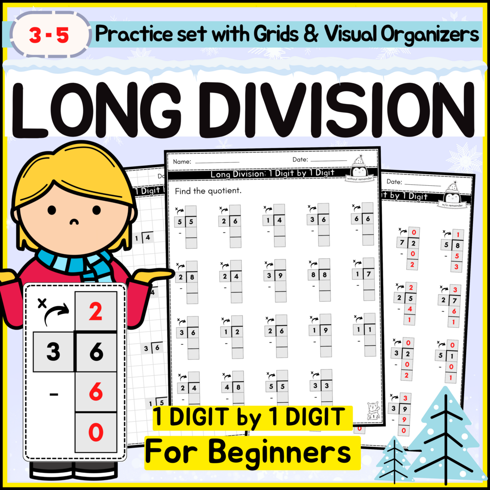 Long Division for Beginners- get Differentiated Worksheets 100th day of ...