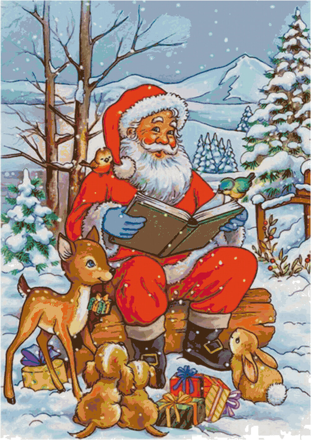 Christmas Santa Claus among Deer and Rabbits/ Cross Stitch patterns PDF ...