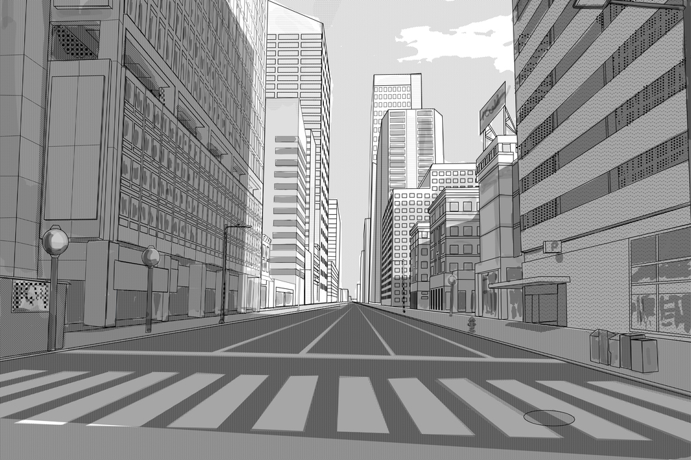 City view one point perspective line concept