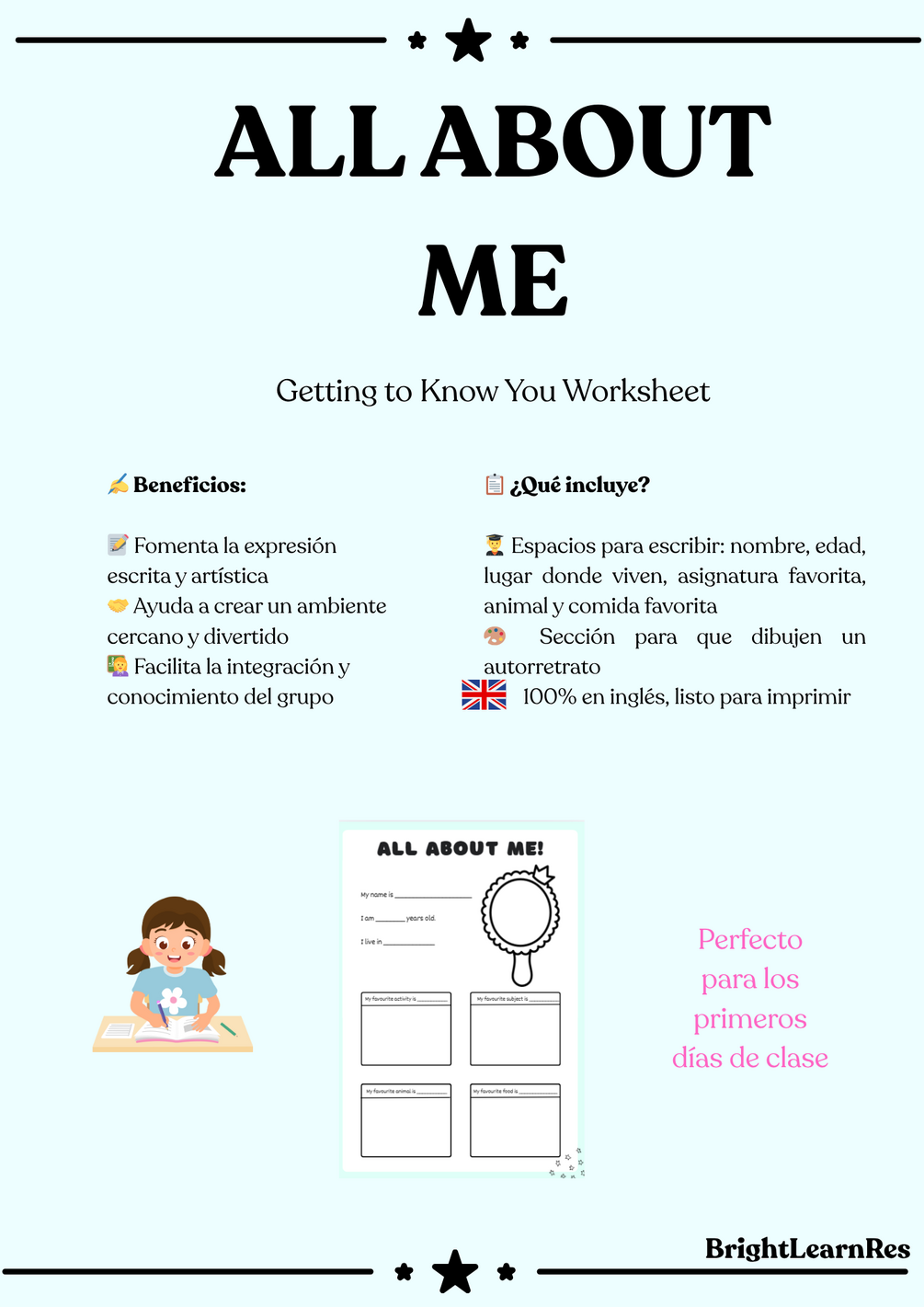 All About Me Worksheet – Printable Icebreaker Activity for ESL ...