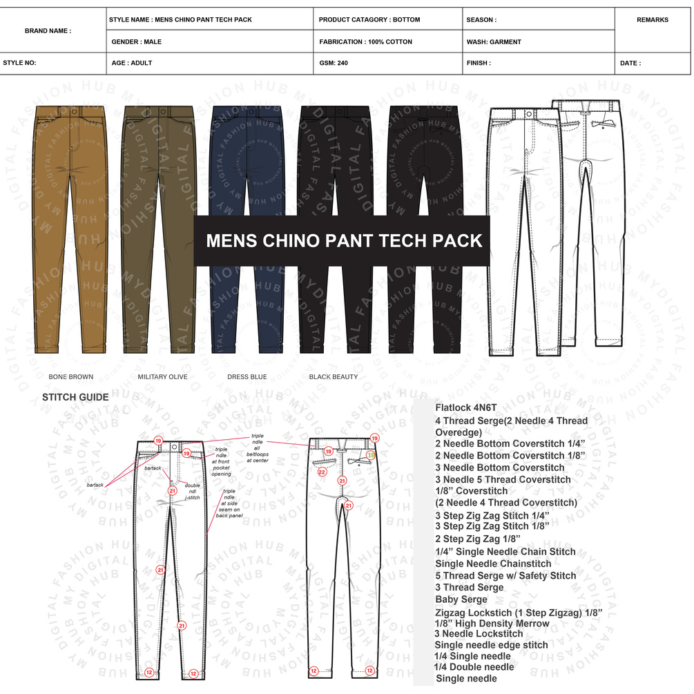 Men’s Chino Pant Tech Pack Template