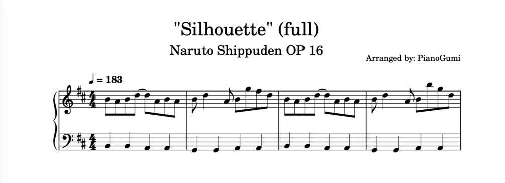[full] Naruto Shippuden OP 16 - "Silhouette" - EASY Piano Sheet Music