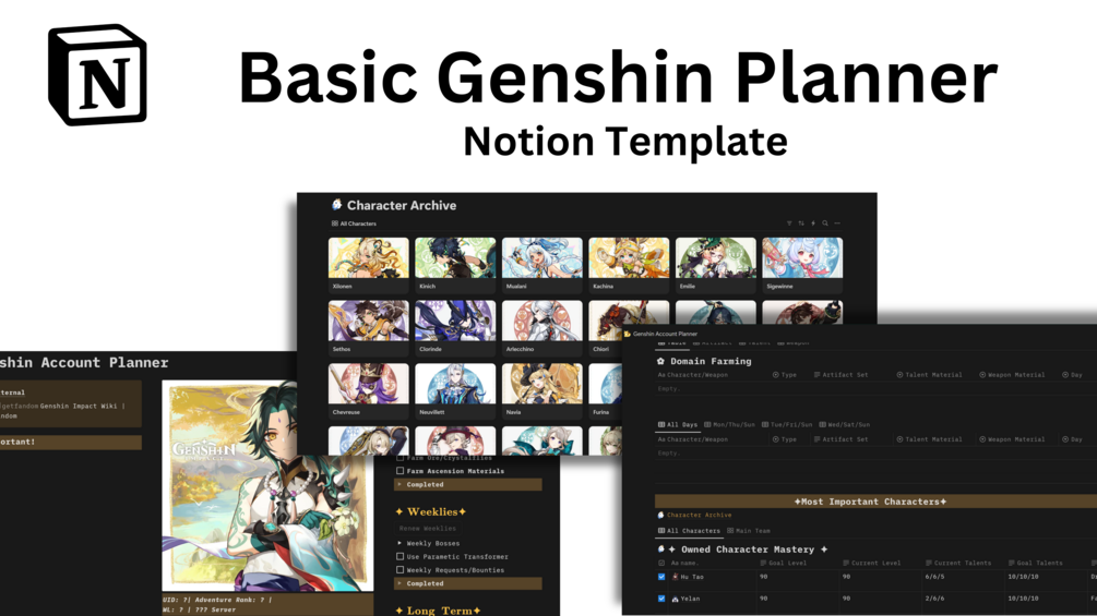 Genshin Impact Account Planner || Notion Template
