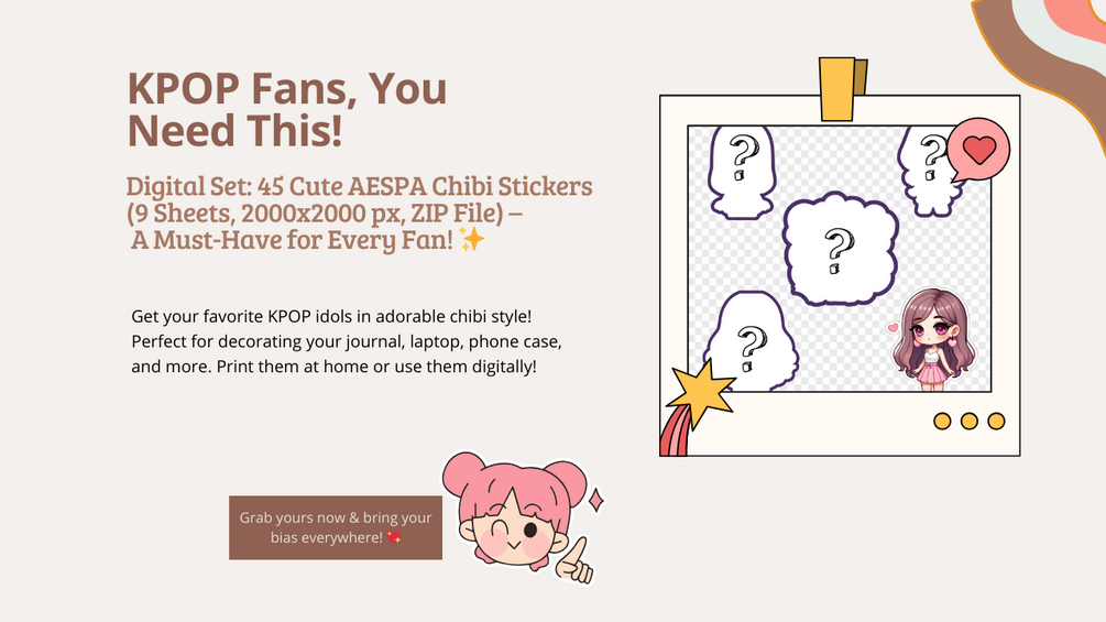 Personal License! Zip Sticker Aespa Chibi (1 ZIP with 9 sheets, each ...
