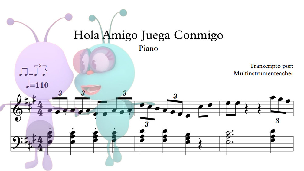 Hola Amigo, Juega Conmigo - Partitura para piano