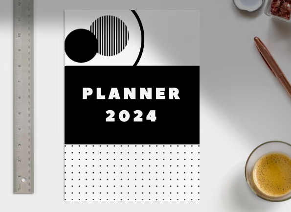 Black White Modern Minimalistic Planner For 2024