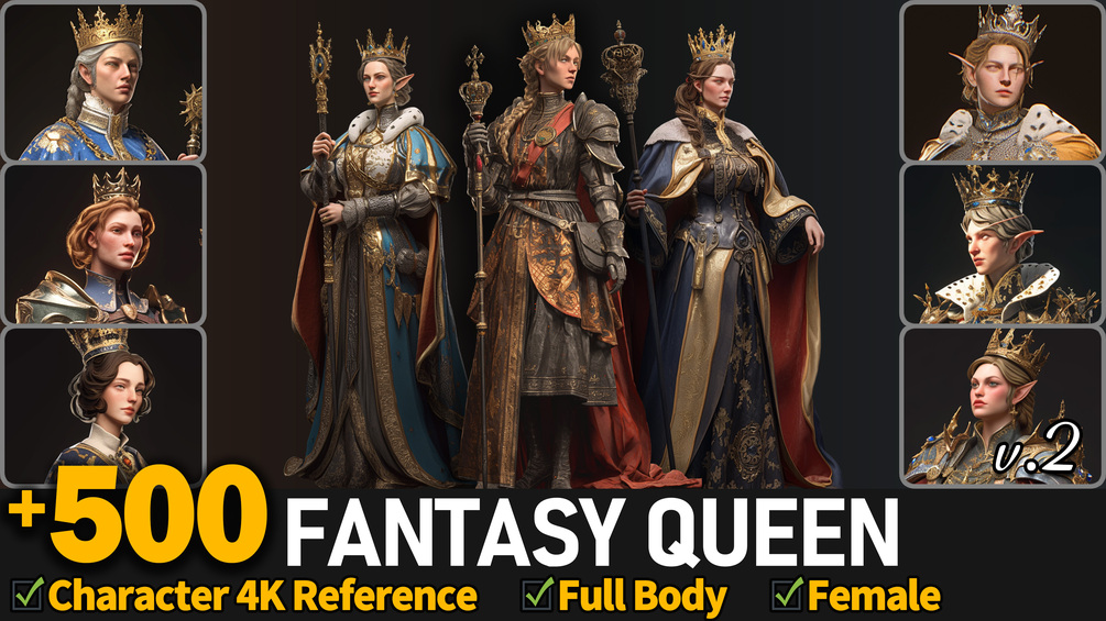 500 Fantasy Queen (Full Body) - Character Reference Image Pack | 4K | v.2