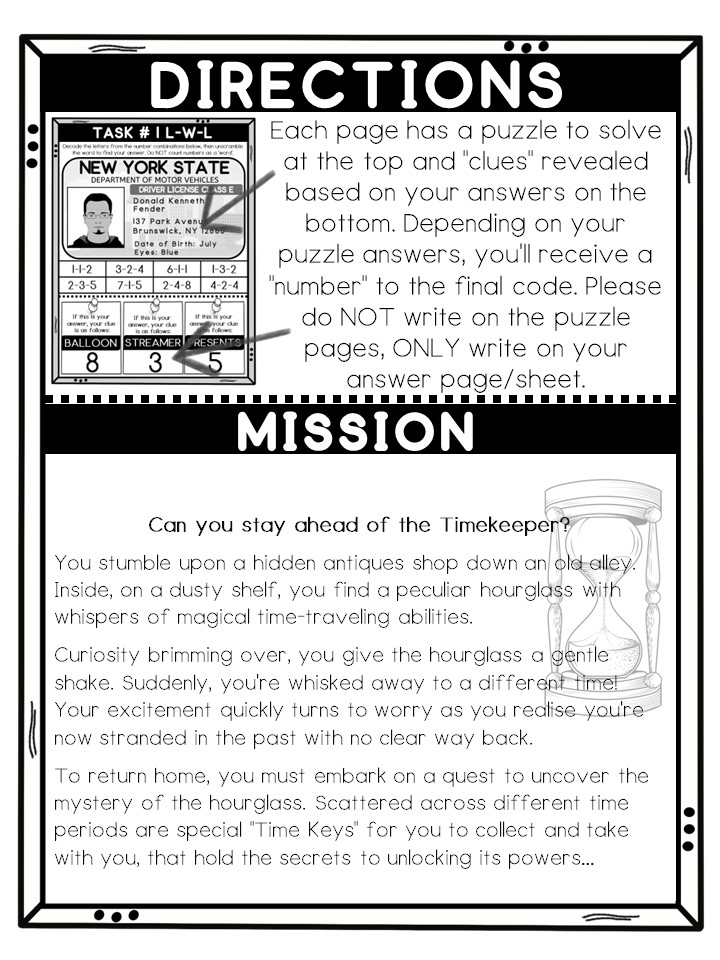 Your Time Travel Escape Room Printable