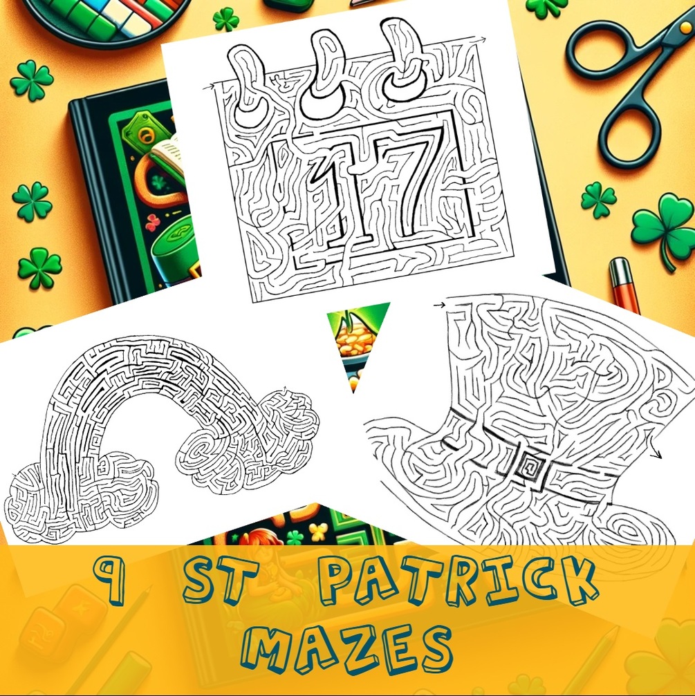 St. Patrick’s Day Maze Pack for Kids | 9 Printable Puzzles + Answers