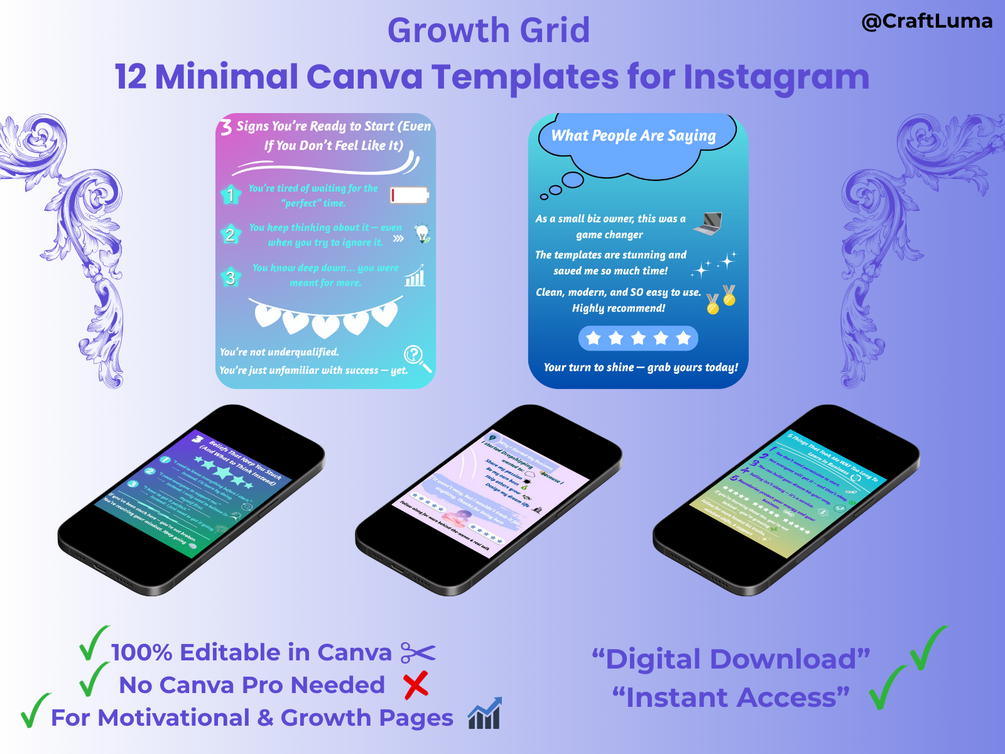 Growth Grid – 12 Minimal Canva Templates for Instagram