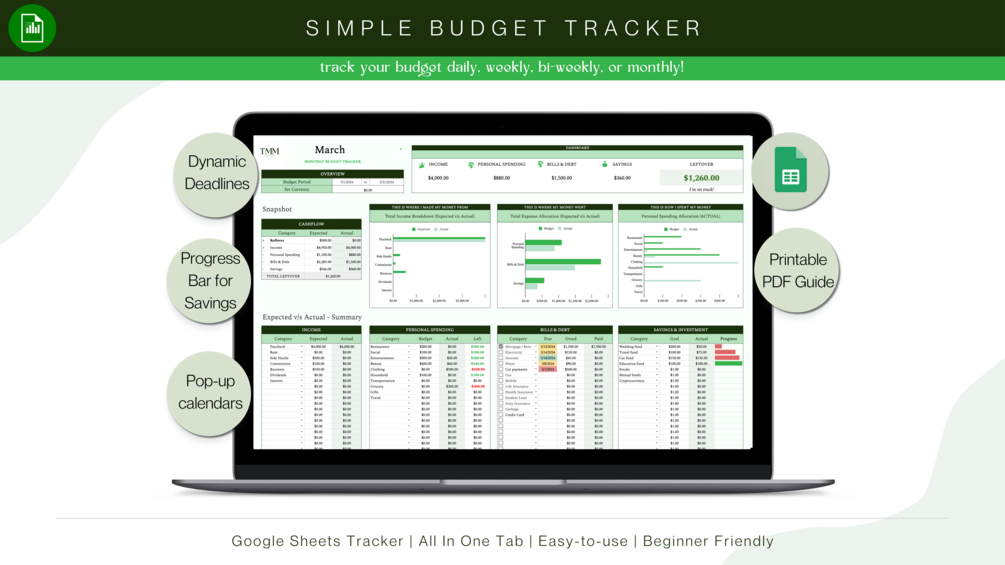 SIMPLE BUDGET Google Sheets Tracker