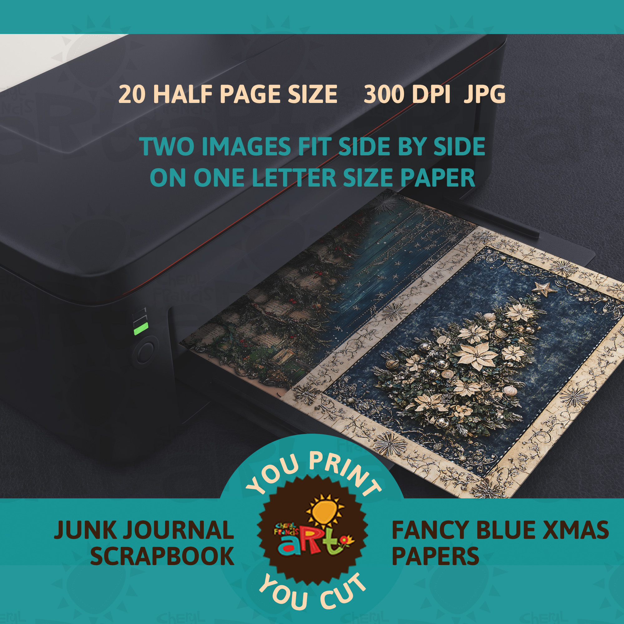 20 pc Fancy Blue Decorative Christmas Scenes Junk Journal Half Papers ...