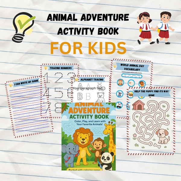 Animal Adventure Activity Book for Kids: Puzzles, Games, and Coloring Pages
