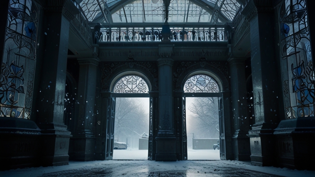 Winter Palace Entrance – Atmospheric Snow Scene Art