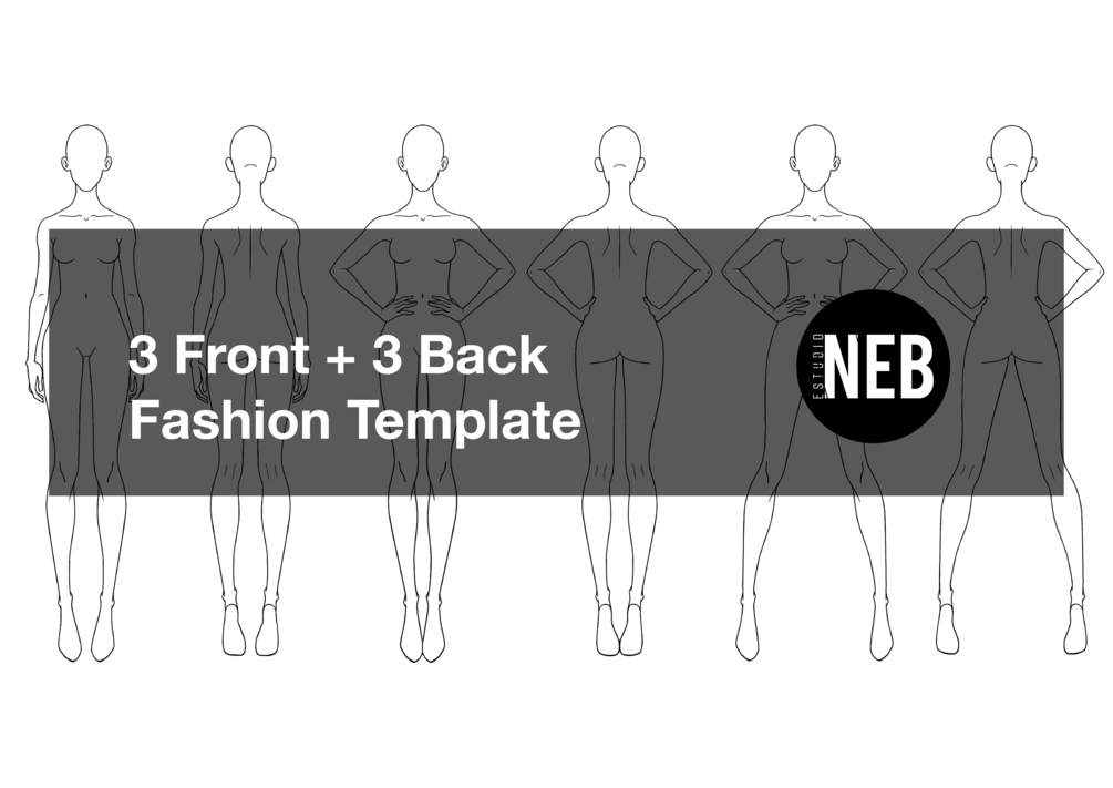 Woman FASHION FIGURE TEMPLATES - 3 Front and back