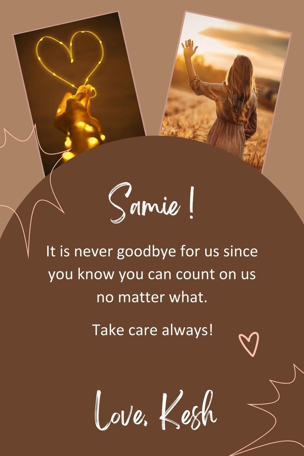 Farewell Ecard Brown tone – "Never Goodbye" Message – Heartfelt Goodbye ...