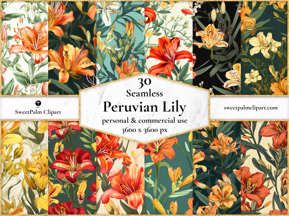 30 JPG Seamless Peruvian Lily Flowers Digital Pattern, Beautiful Summer ...