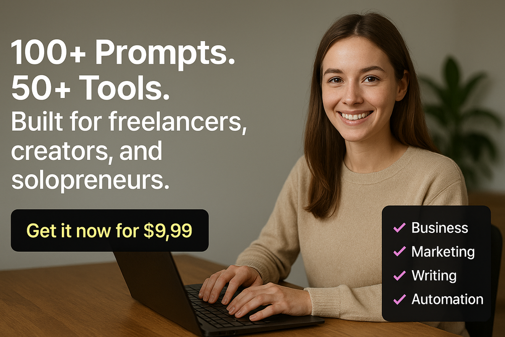 100+ AI Prompts. 50+ AI Tools. Built for freelancers, creators, and solopreneurs.