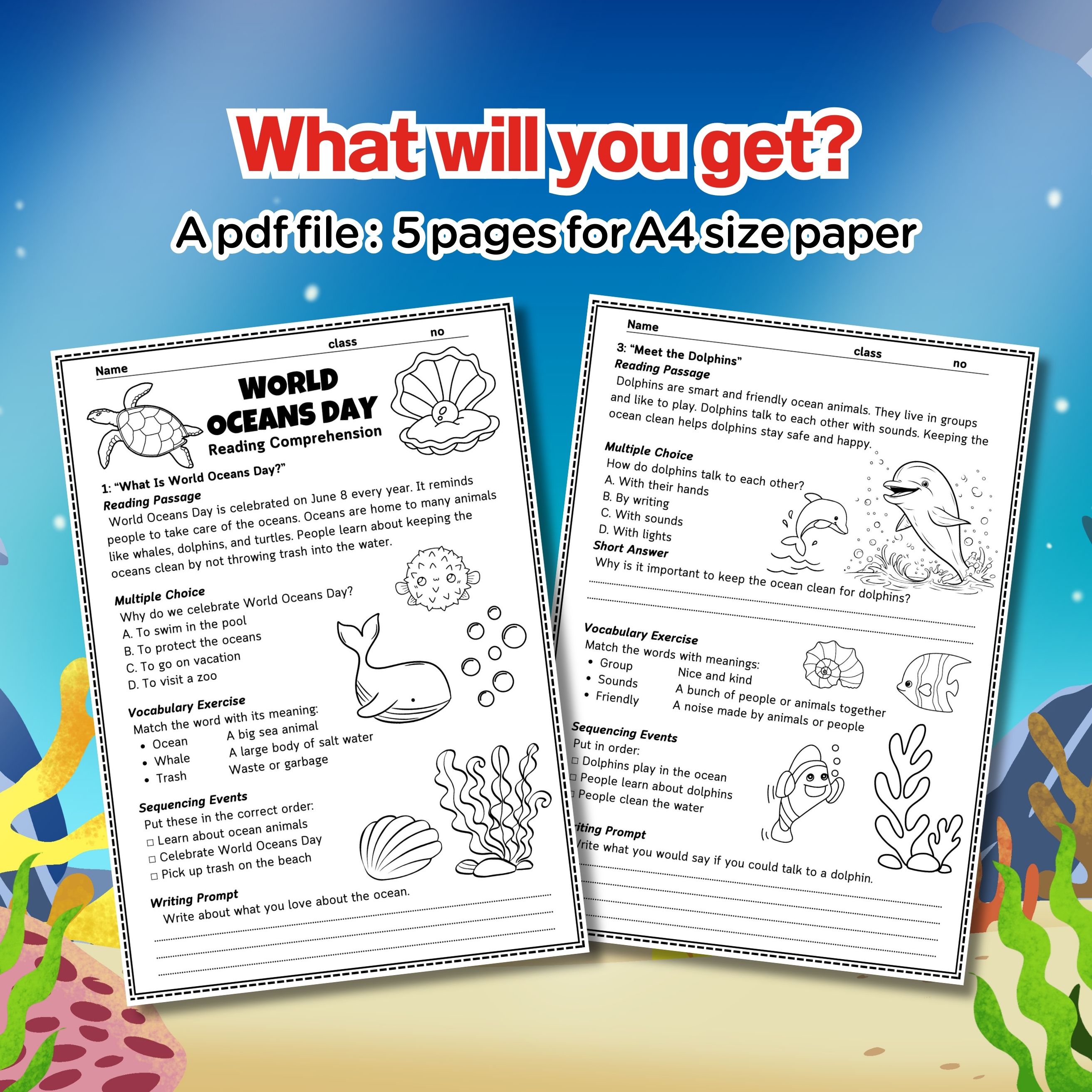 World Oceans Day Reading Comprehension Worksheets for Grades 2-6 ...
