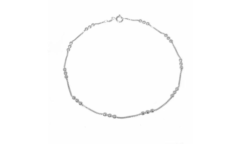 Italian 925 Solid Sterling Diamond Cut Triple Bead Anklet Chain 9" or ...