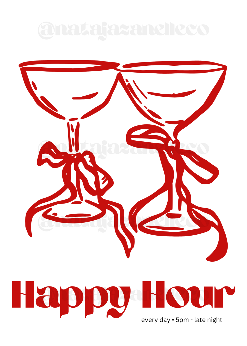 Happy Hour Sign | Red Cocktail Glasses (Digital Download)