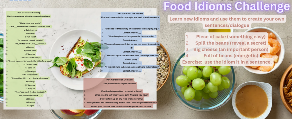 Food phrasal verbs and idioms exercises for ESL b1 learners