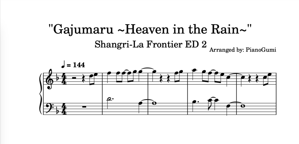 Shangri-La Frontier ED 2 - "Gajumaru ~Heaven in the Rain~" - EASY Piano Sheet Music