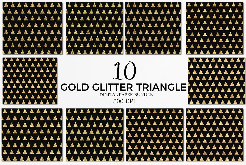 Gold Glitter Triangle Digital Papers Bundle