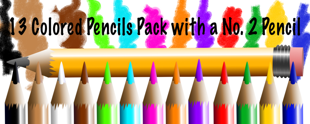 13 Colored Pencils Pack with No 2 Pencil Illustrations