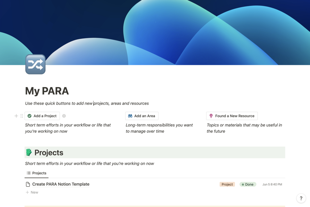 Notion PARA Template - Projects, Areas, Resources, Archive