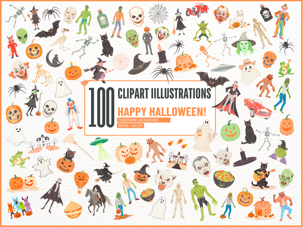 Halloween Clipart Bundle | Colored Pencil Digital Stickers | Cute ...