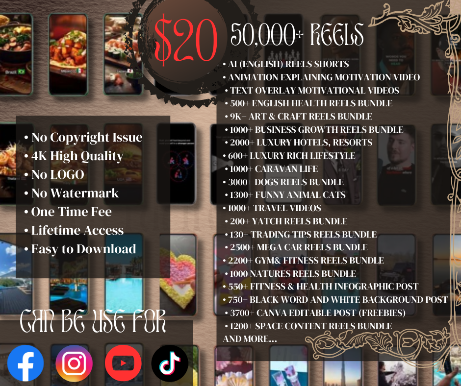 50,000+ REELS VIDEOS FOR CONTENT CREATOR
