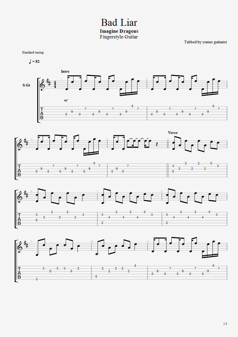 TAB. Bad Liar - Imagine Dragons