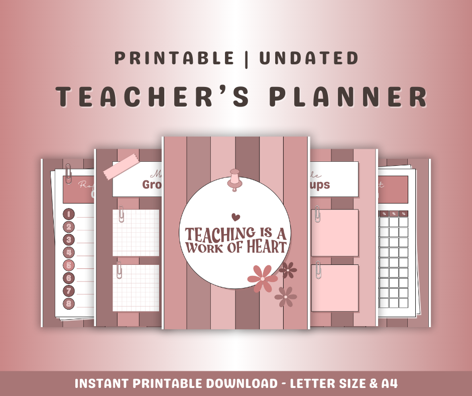 🍎 Teacher Planner | Undated Calendar | Mauve Pink