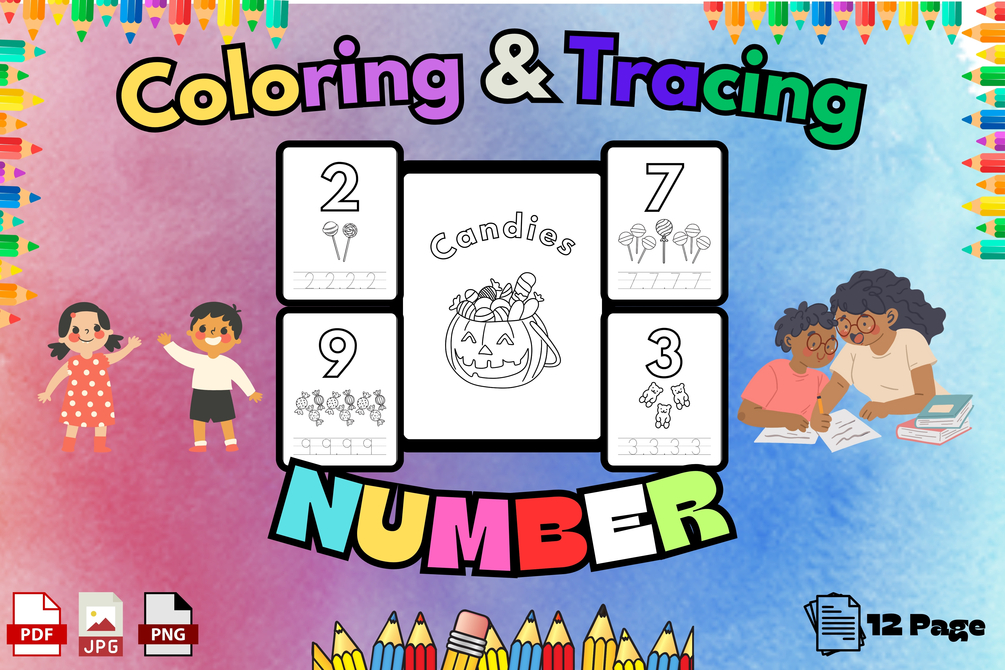 Coloring Book for Kids : Candies Coloring & Tracing Number 1-10