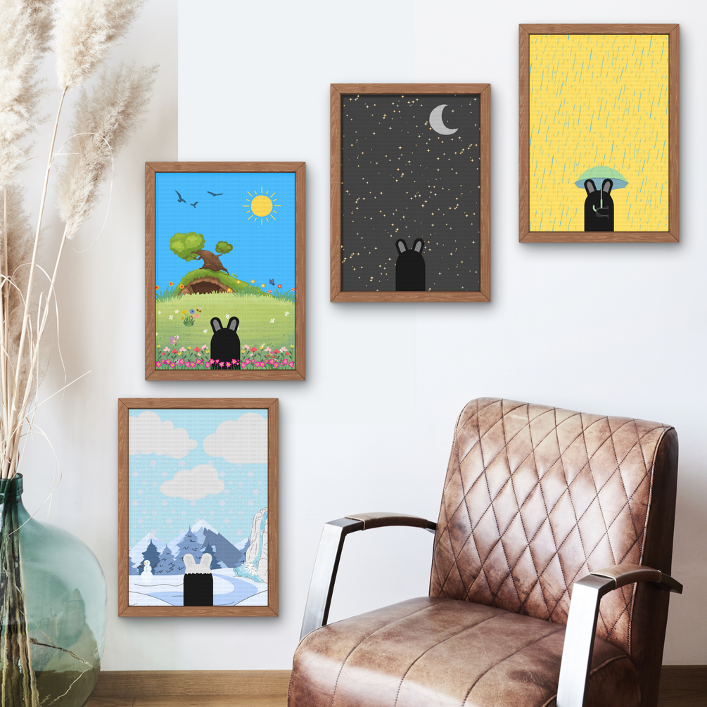 Bundle Bunny Seasons – 4 Cute A4 Printable Bunny Wall Art Set