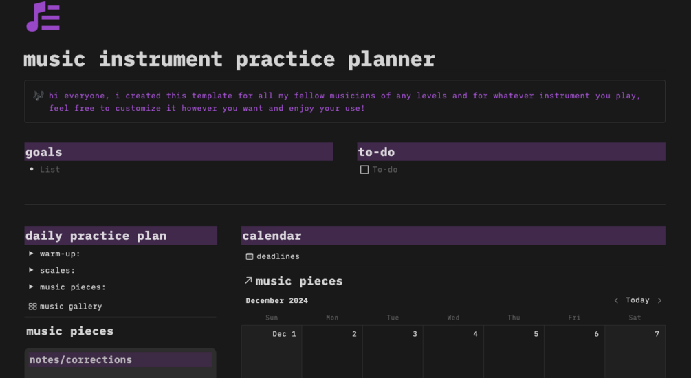 music instrument practice planner[notion template]