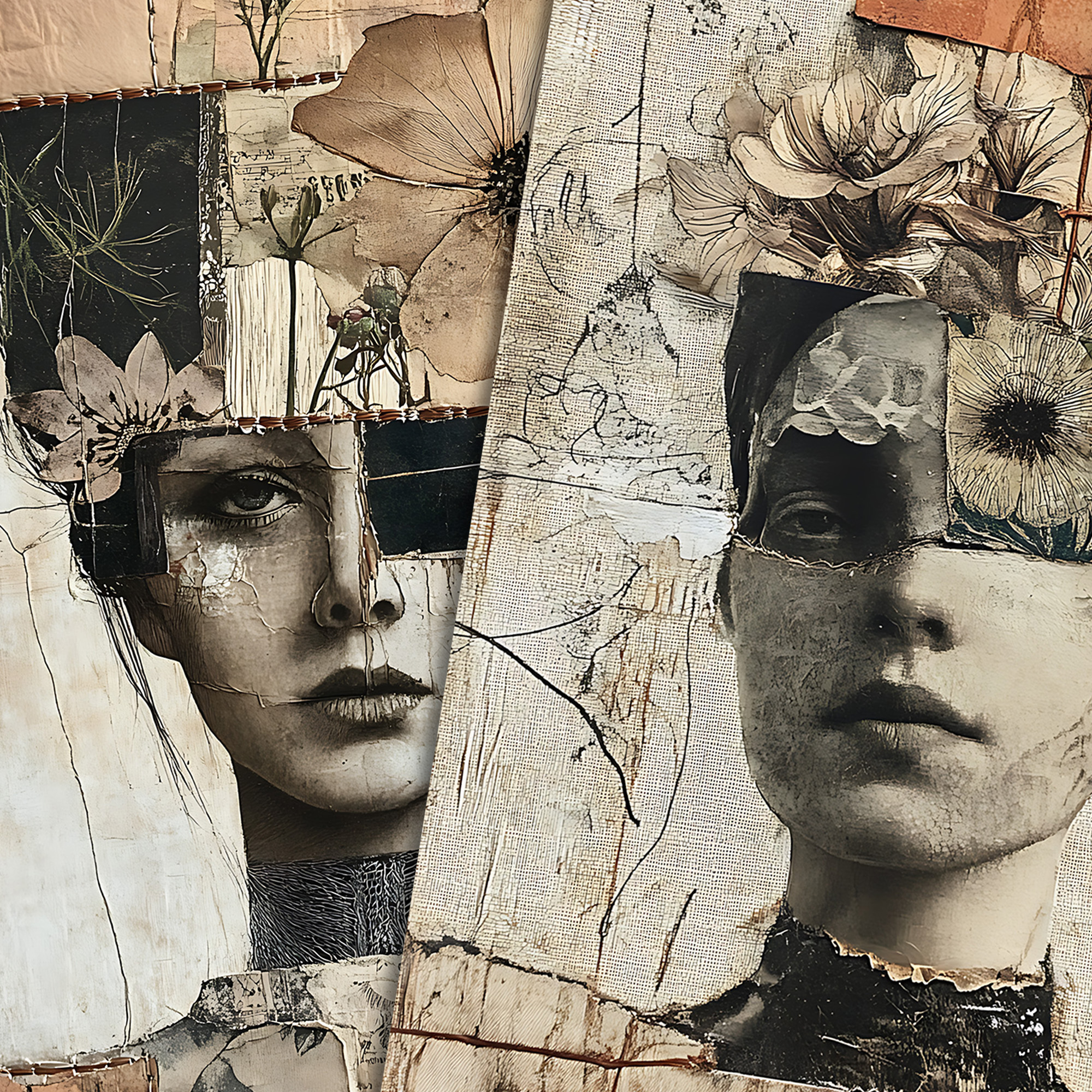 12 pc Surreal Collage Nostalgic Colors Portrait Printable Junk Journal ...