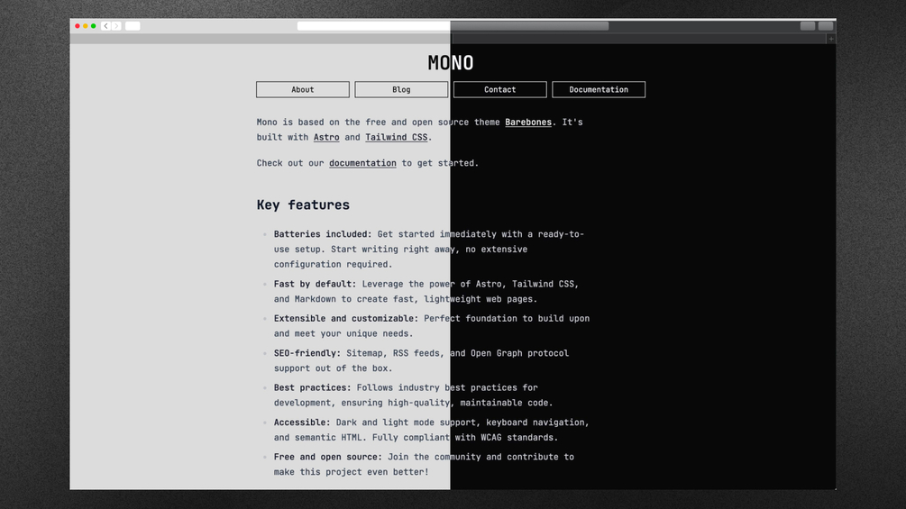 Mono: Astro + Tailwind CSS Website Theme