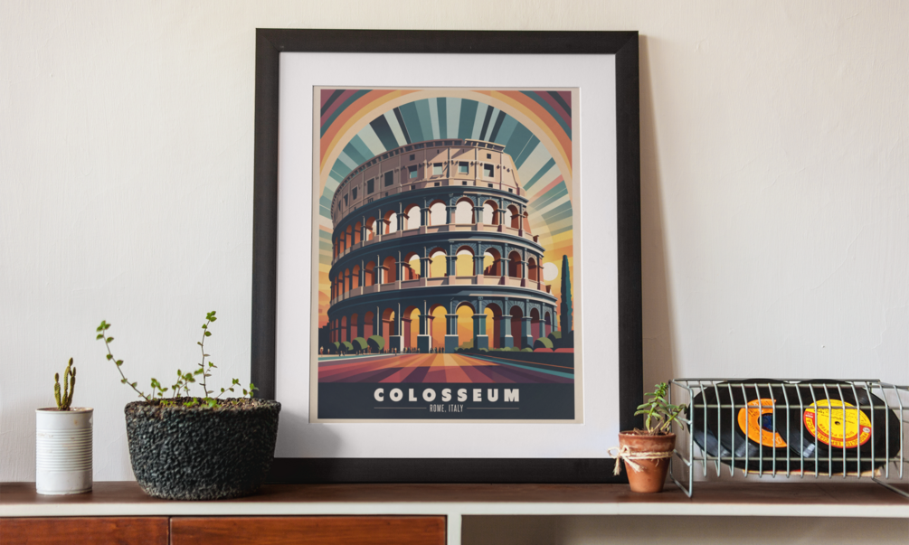 Colosseum Travel Poster - Rome in Art Deco Style