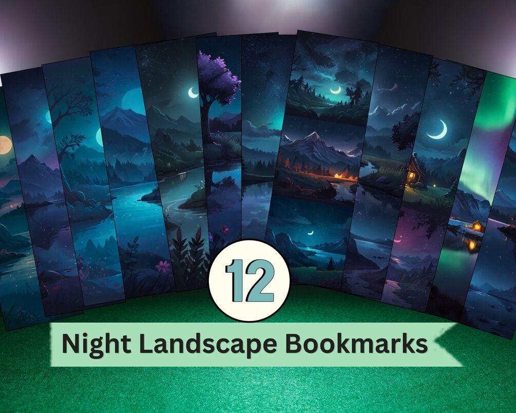 12 Printable Night Landscape Bookmarks | Digital Downloads